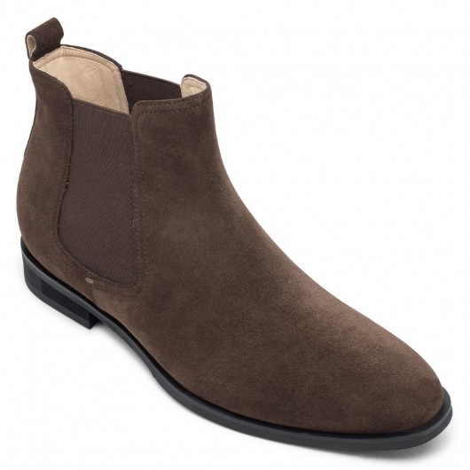 height increasing boots - mens elevator boots - coffee suede leather ...