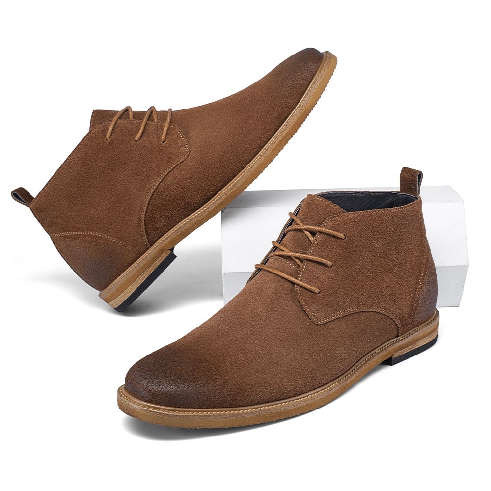 height increasing boots - raised heel shoes - brown suede leather ankle ...